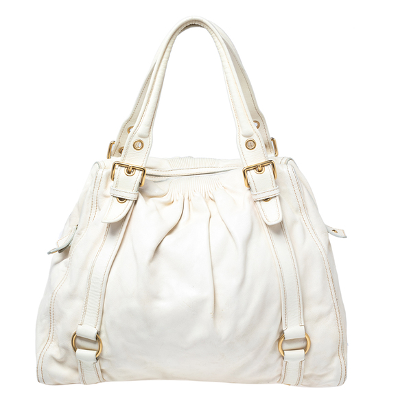 Miu Miu | Bags | Miu Miu White Leather Large Shopping Tote | Poshmark